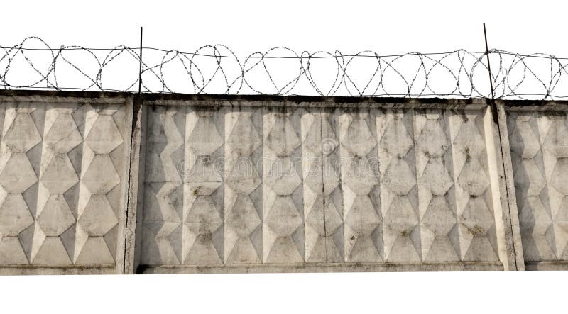 Prison Wall with Barbed Wire on a White Background. Law Stock Photo ...