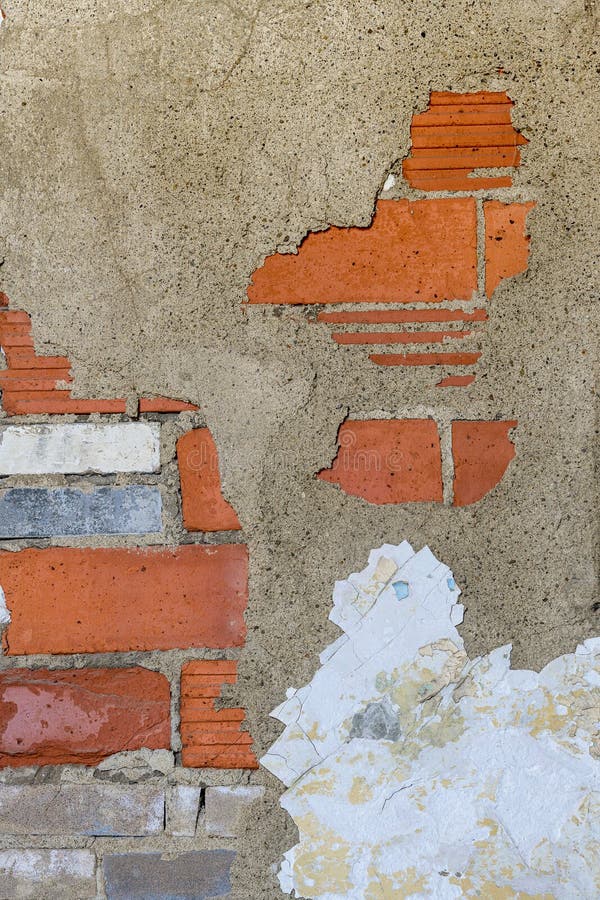 Decayed Red Brick and Concrete Wall Stock Image - Image of decay ...