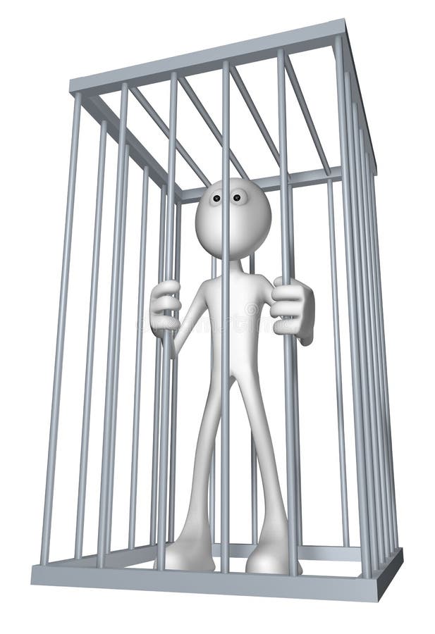 Prisoner Behind or Jail Bars, Vector Cartoon Stick Figure Illustration ...