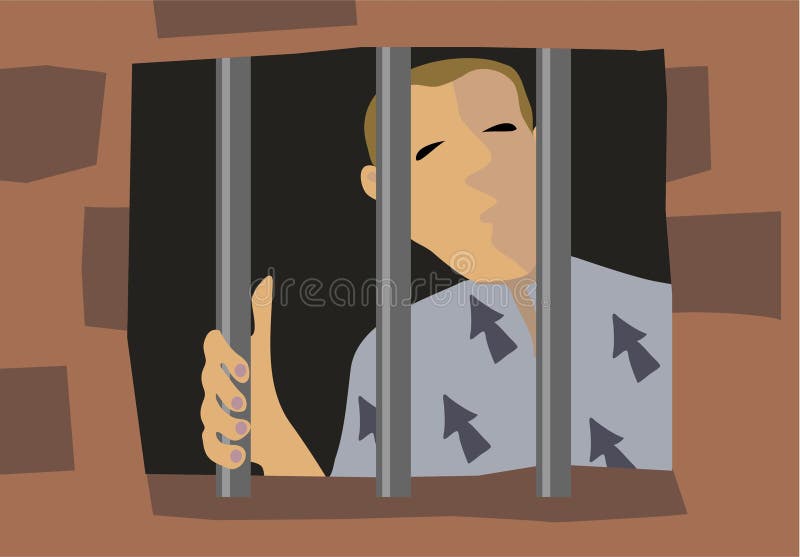 Cartoon Prisoner Behind Bars Stock Vector - Illustration of convict ...