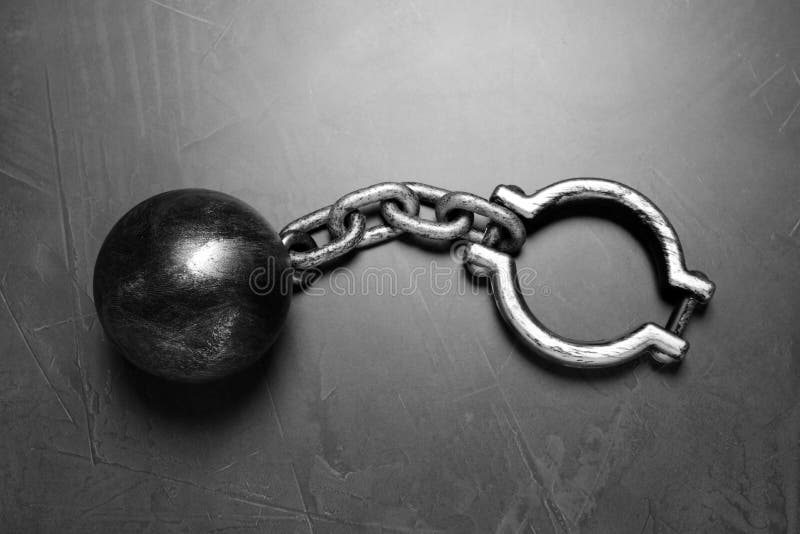 Prisoner Ball with Chain on Grey Table, Top View Stock Image - Image of ...