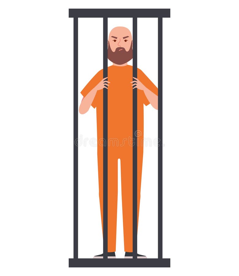 Prisoner Behind or Jail Bars, Vector Cartoon Stick Figure Illustration ...