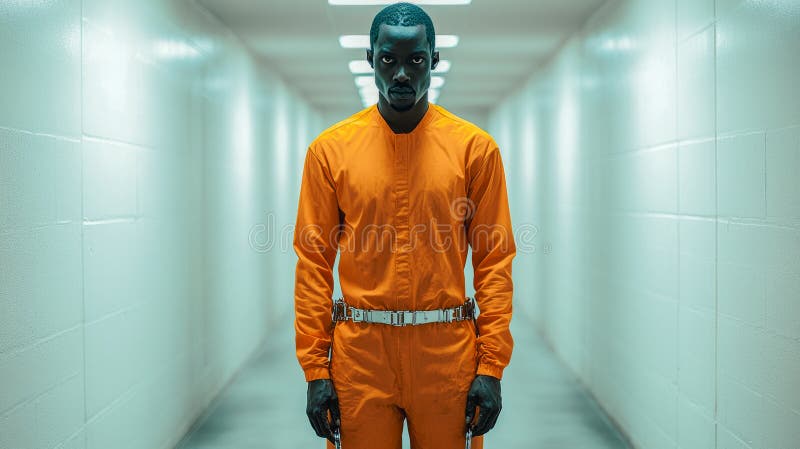 Prisoner Black Man in Orange Suit in Prison. Laws and Their Violations ...