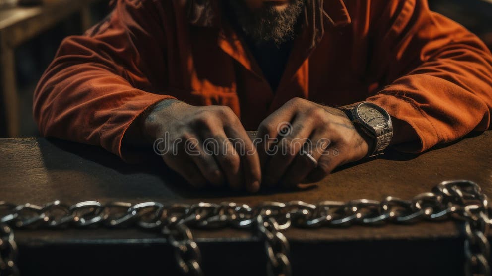 Prisoner with Chains in His Hands Sitting in Cell Stock Illustration ...