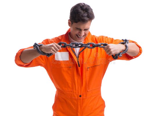 Prisoner with His Hands Chained Isolated on White Background Stock ...