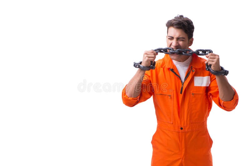 The Prisoner with His Hands Chained Isolated on White Background Stock ...