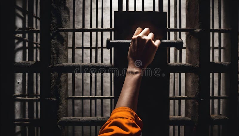 Prisoner S Hand from Behind the Dark Iron Bars. Generative Ai Stock ...