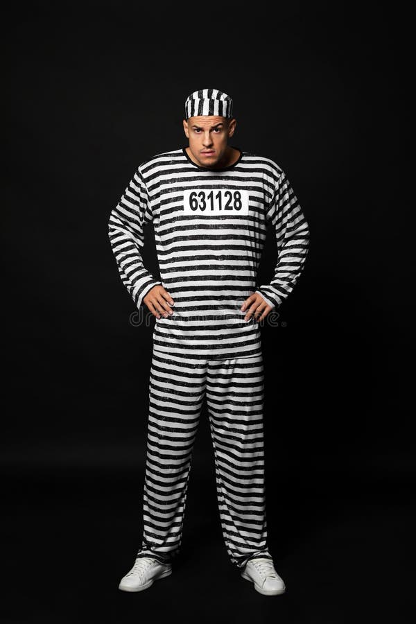 Prisoner in Striped Uniform on Black Background Stock Image - Image of ...