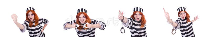 Prisoner in Striped Uniform on White Stock Image - Image of illegal ...