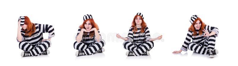 Prisoner In Striped Uniform On White Stock Photo - Image of lock, ball ...