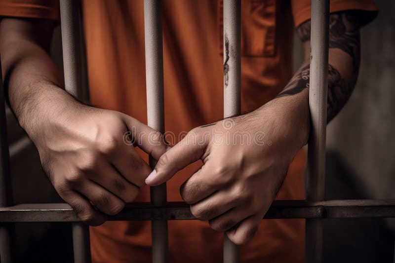 Prisoner Two Hand Holding Prison Cell, Jail Stock Illustration ...