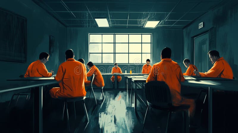 Prisoners in Orange Jumpsuits Attending a Classroom Study Session in a ...