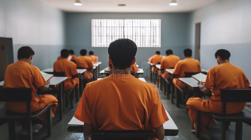 Prisoners in Orange Jumpsuits Engage in a Rehabilitation Program ...