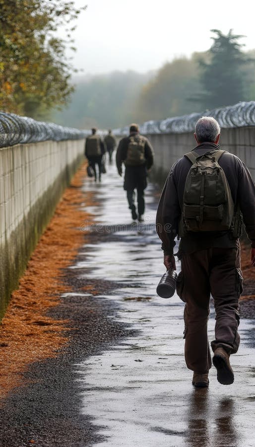 Prisoners Walking Single File Line, Convicts in Penitentiary Yard ...