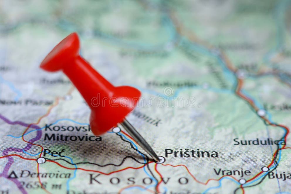 Pristina, Kosovo Pin on Map Stock Photo - Image of direction, atlas ...