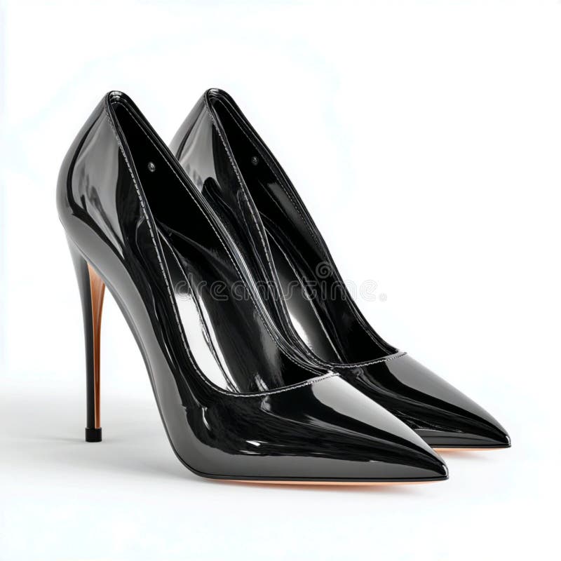 A Pair of Shiny Pointy Pumps on a Clean White Surface View Isolated on ...