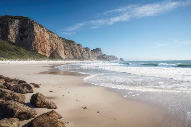 Pristine Beach with Gentle Waves and Warm Sun, Surrounded by Majestic ...