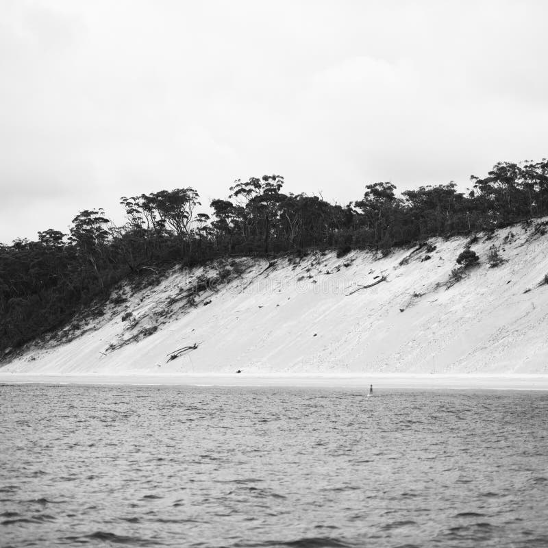 Pristine Beachfront at North Point, Moreton Island. Black and White ...