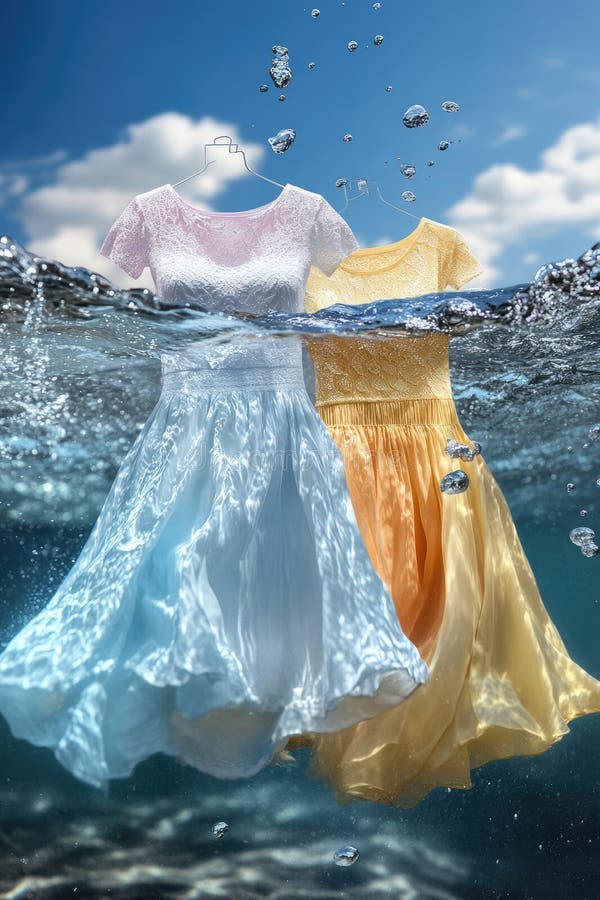 Pristine Display: Clothes Floating Gracefully in Clear Water ...