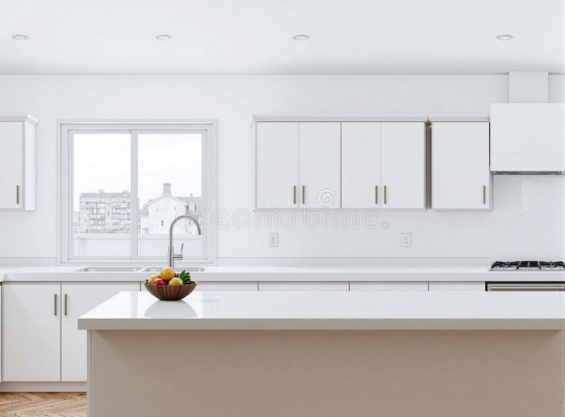 A Pristine, Empty Kitchen with White Countertops and Natural Light ...