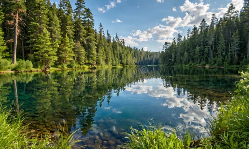 Pristine Forest Water Reflection Stock Photo - Image of generated ...