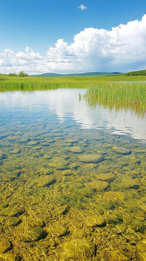 Pristine Freshwater Marsh with Clear Water and Abundant Wildlife, Rich ...