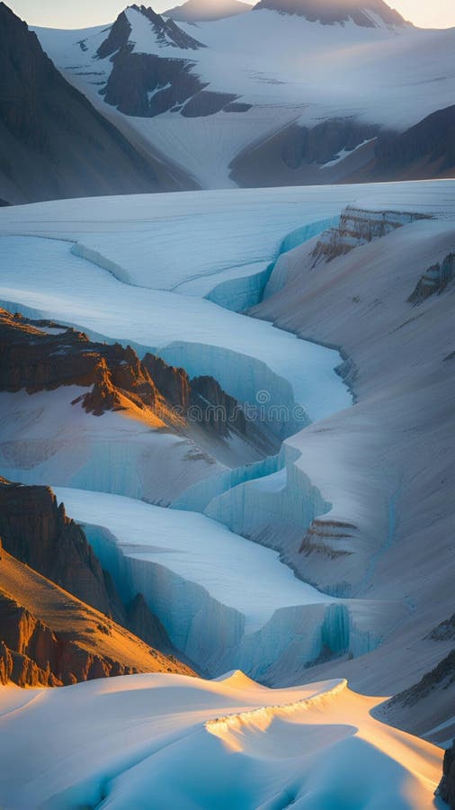 Pristine Glacier Glowing in Golden Light at Sunrise Stock Illustration ...