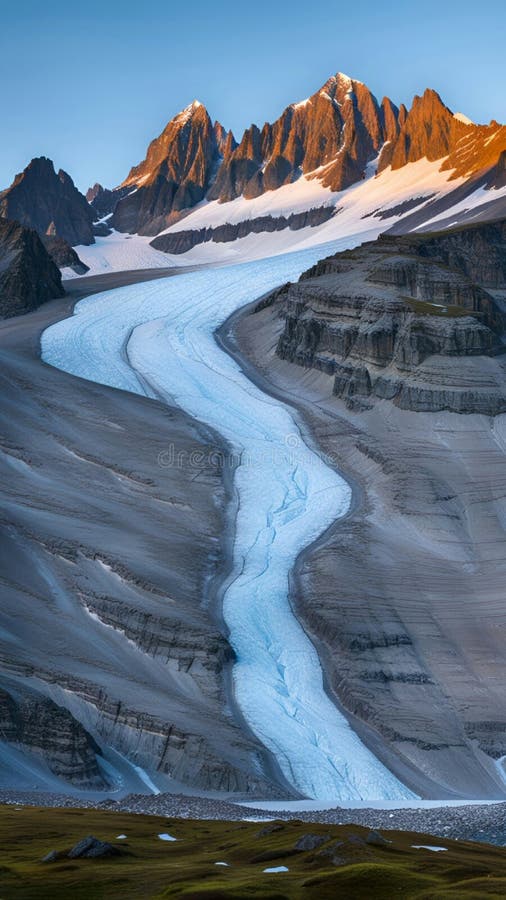 Pristine Glacier Glowing in Golden Light at Sunrise Stock Illustration ...