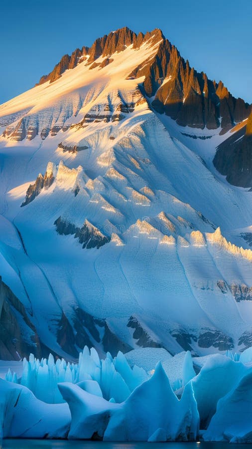 Pristine Glacier Glowing in Golden Light at Sunrise Stock Illustration ...