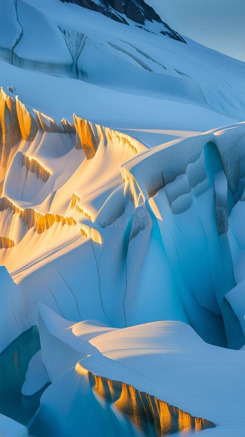 Pristine Glacier Glowing in Golden Light at Sunrise Stock Illustration ...