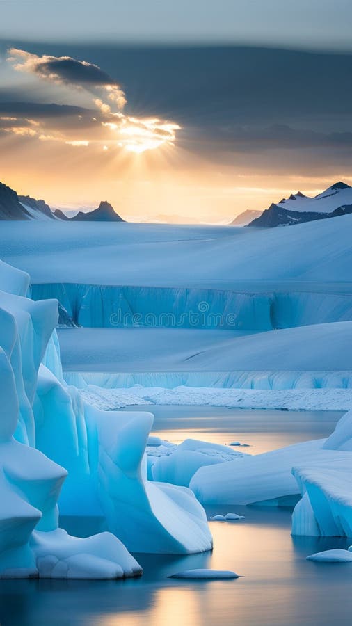 Pristine Glacier Glowing in Golden Light at Sunrise Stock Illustration ...