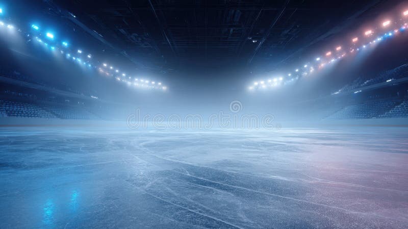 The Pristine Ice Rink Illuminated by Dramatic Arena Lights. AI ...