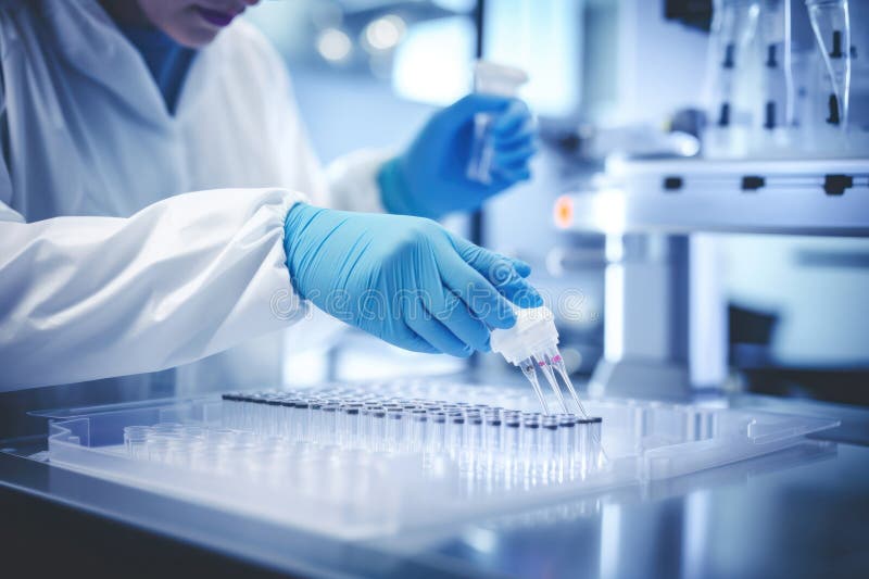Pristine Lab, Scientist Gloved Hands Deftly Wield Micro Pipette ...