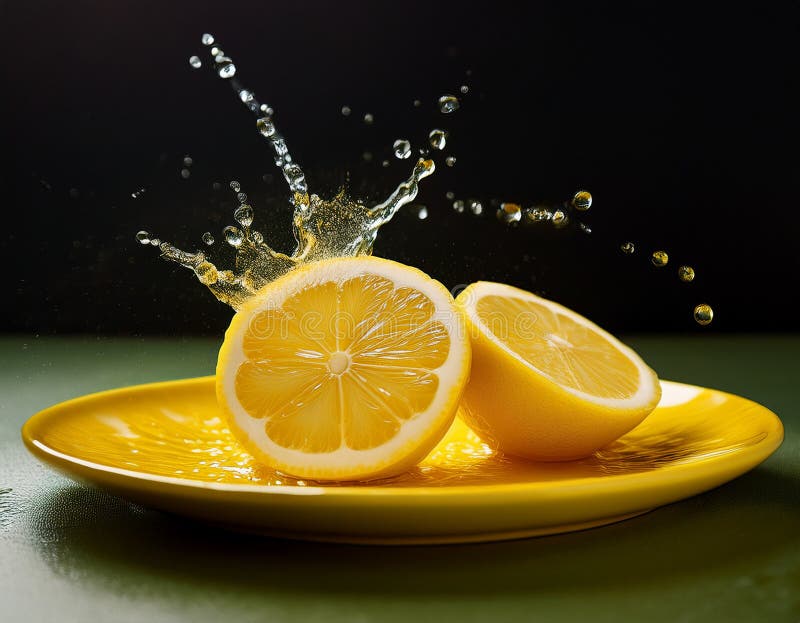 A Pristine Lemon Cut into Quarters on a Bright Yellow Ceramic Plate ...