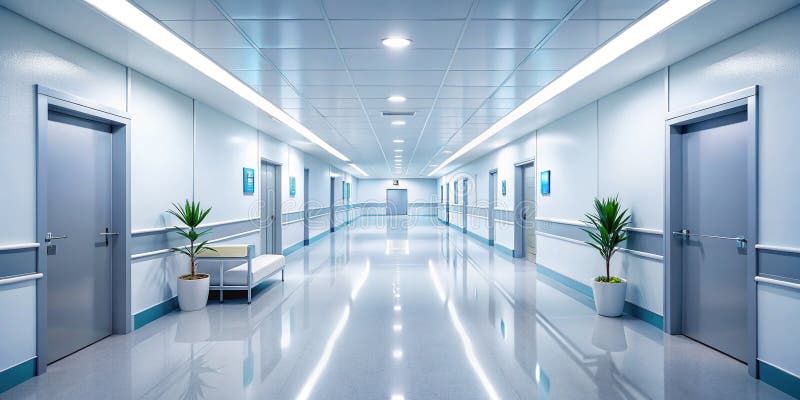 A Pristine and Modern Hospital Corridor Clean Lines Bright Lighting and ...