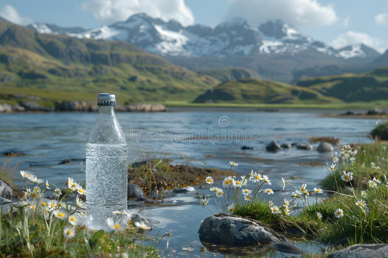 Pristine Nature Scene with Sparkling Water Bottle - Ideal for ...