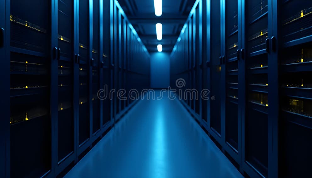 A Pristine, Organized Server Rack Bathed in the Soft Glow of Subtle Indicator Lights. Stock ...