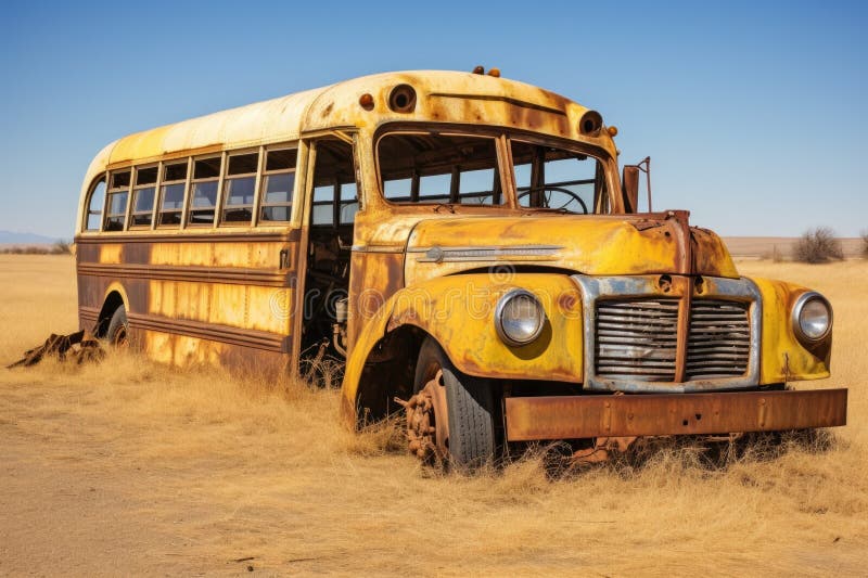 A Pristine School Bus beside a Rusty, Broken-down One Stock Image ...