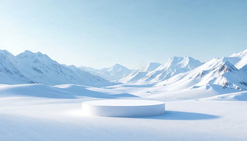 A Pristine, Snow-covered Mountain Range Frames a Product Podium Under a ...