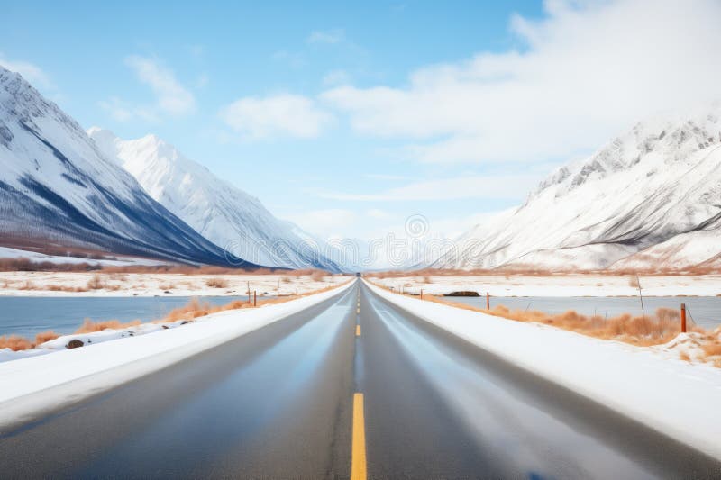 Pristine Snow Covering a Road with Mountain Backdrop Stock Illustration ...