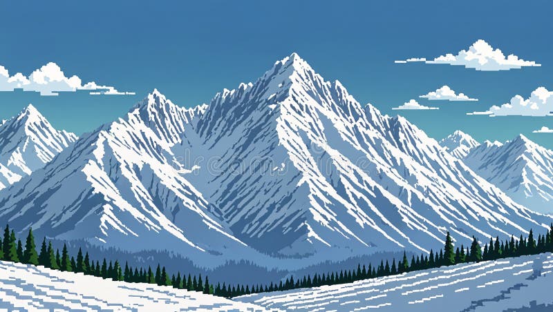 Pristine Snow Peaks Retro Pixel Art Landscape Stock Illustration ...