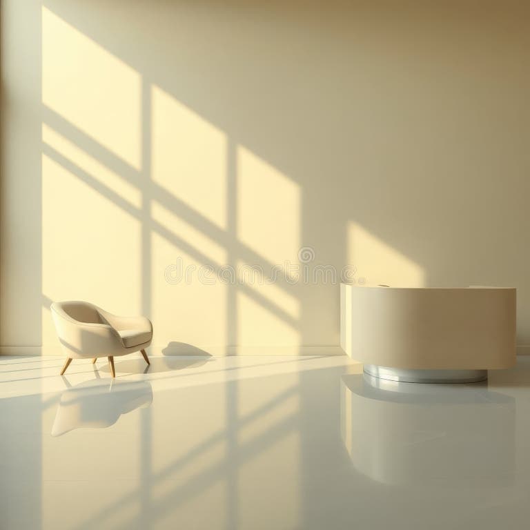 Pristine Minimalist Waiting Area with Dramatic Sunbeams Stock Image ...