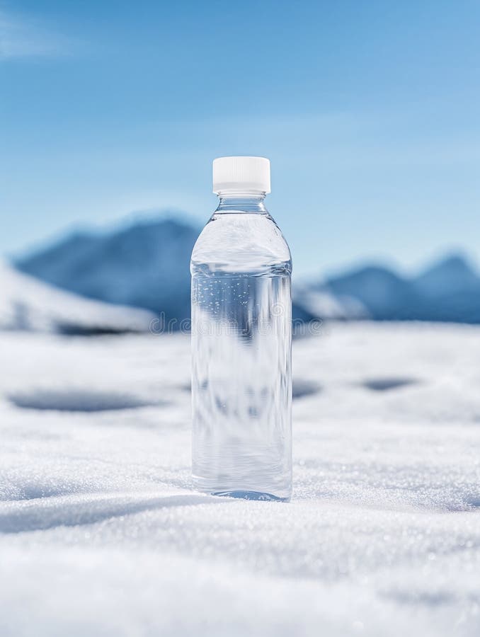 A Pristine Water Bottle Amidst Snowy Peaks, Blending Purity and Alpine ...