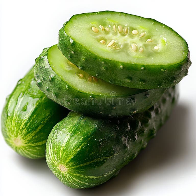 A Pristine White Backdrop Serves As the Resting Place for Fresh Cucumbers, Whole and Sliced ...