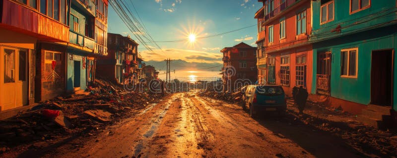 On a Pristine White Background, a Desolate Building Surrounded by Heaps ...