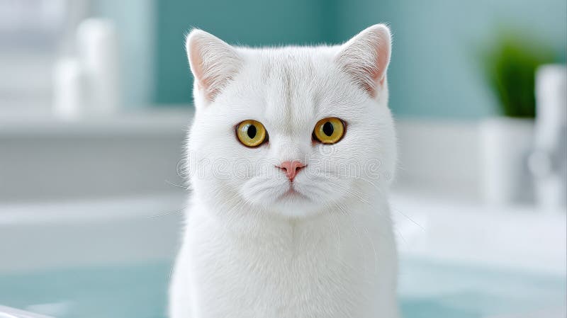 A Pristine White Cat, Captivating Eyes, and a Gentle Look Stock ...