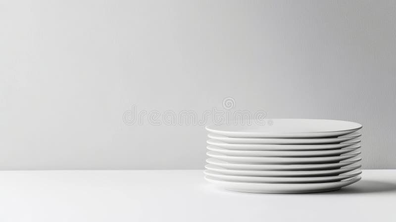 Minimalist High-key Still Life of a Stack of White Plates Standing on a ...