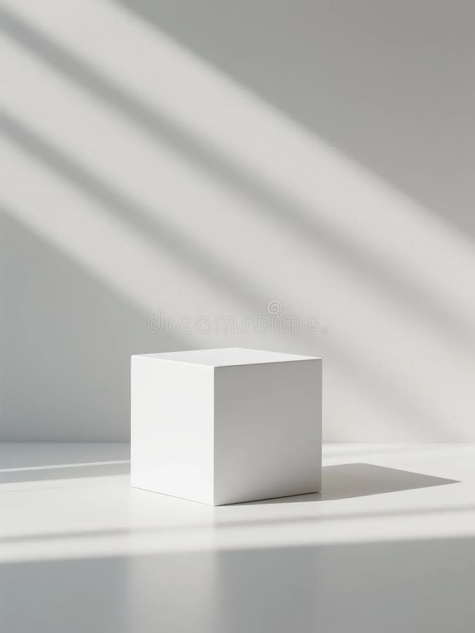 White Cube on a Sunlit Surface with Shadows Stock Image - Image of ...