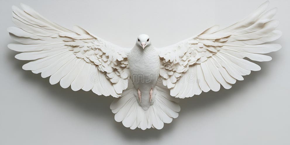 A Pristine White Dove with Outstretched Wings Against a Neutral ...