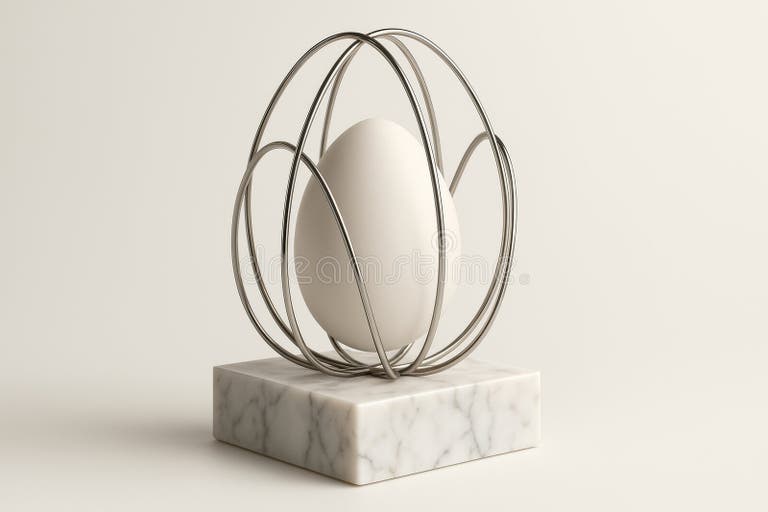 Pristine White Egg Rests Delicately within a Modern, Metallic Cradle ...